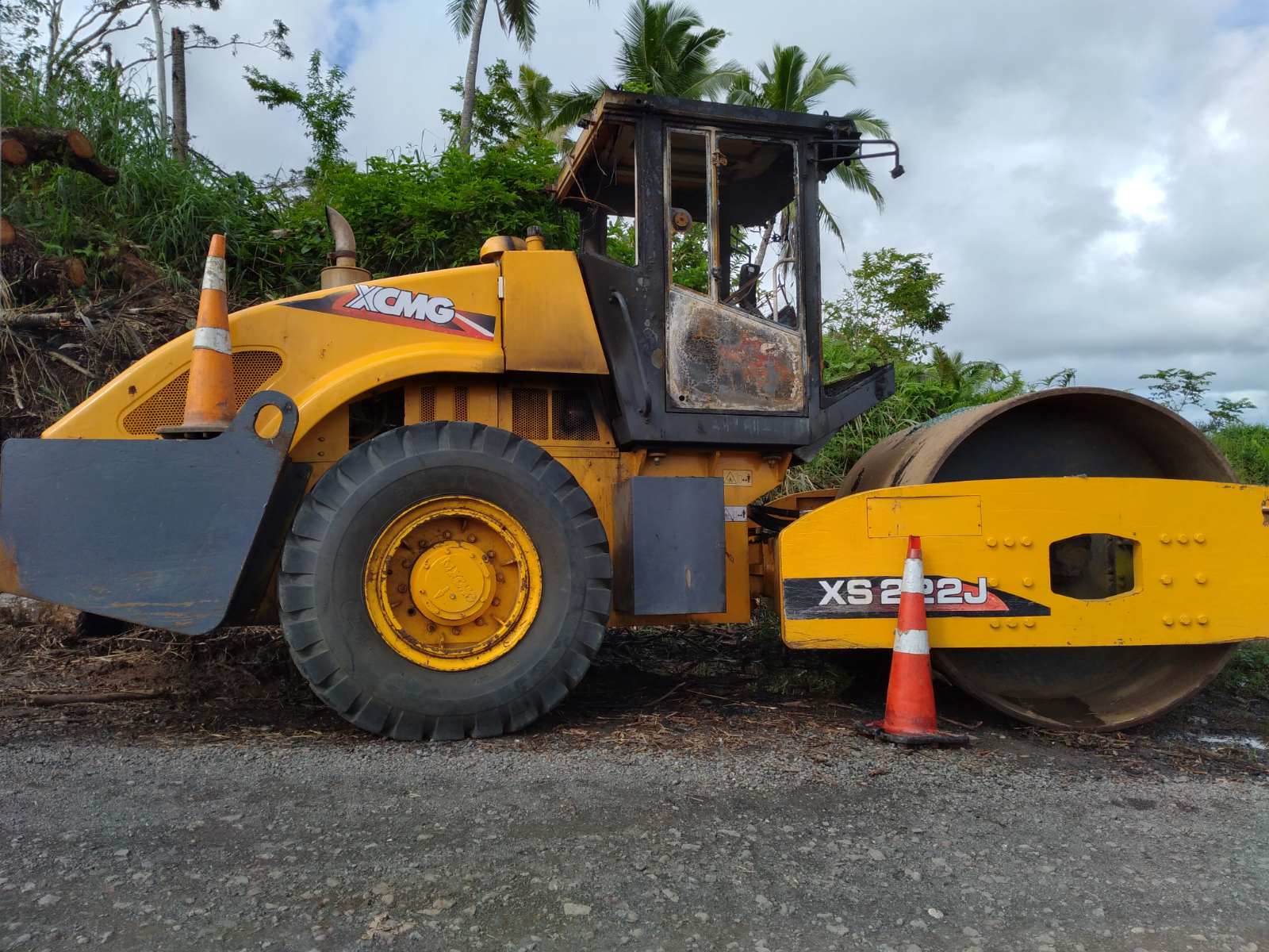 FRA contractor heavy equipment roller set on fire - The Fiji Times