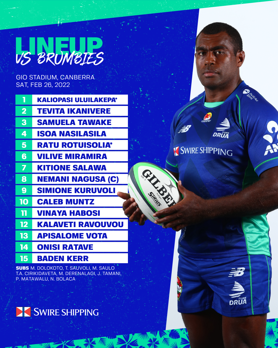 Fijian Drua names team against Brumbies - The Fiji Times