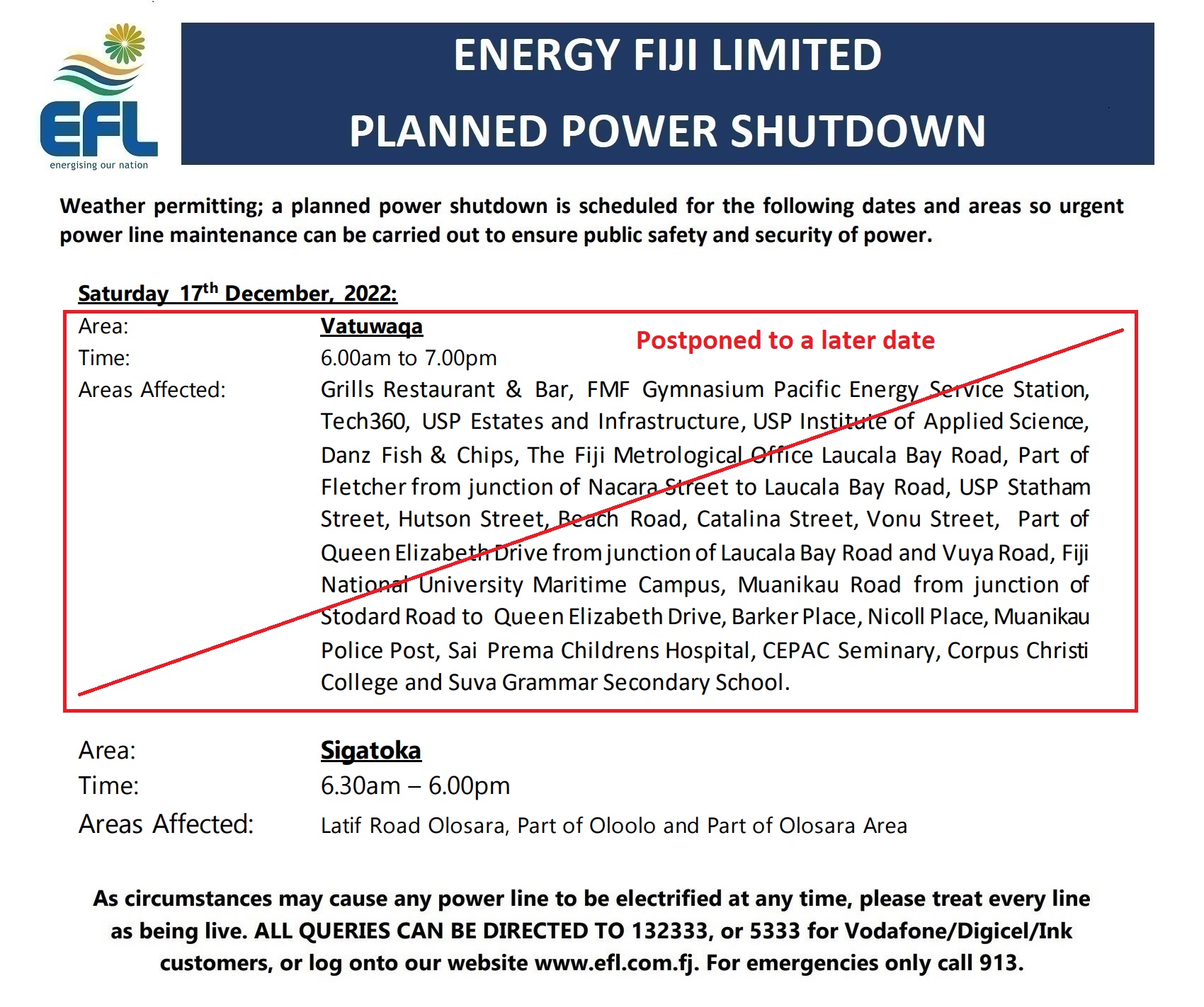 2022 General Election: Planned power shutdown postponed to later date - The Fiji Times