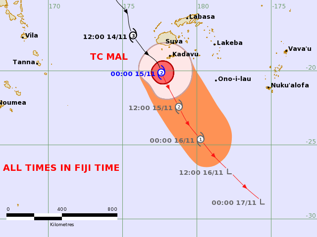 TC Mal downgraded to Cat 2, weakening and moving away - The Fiji Times