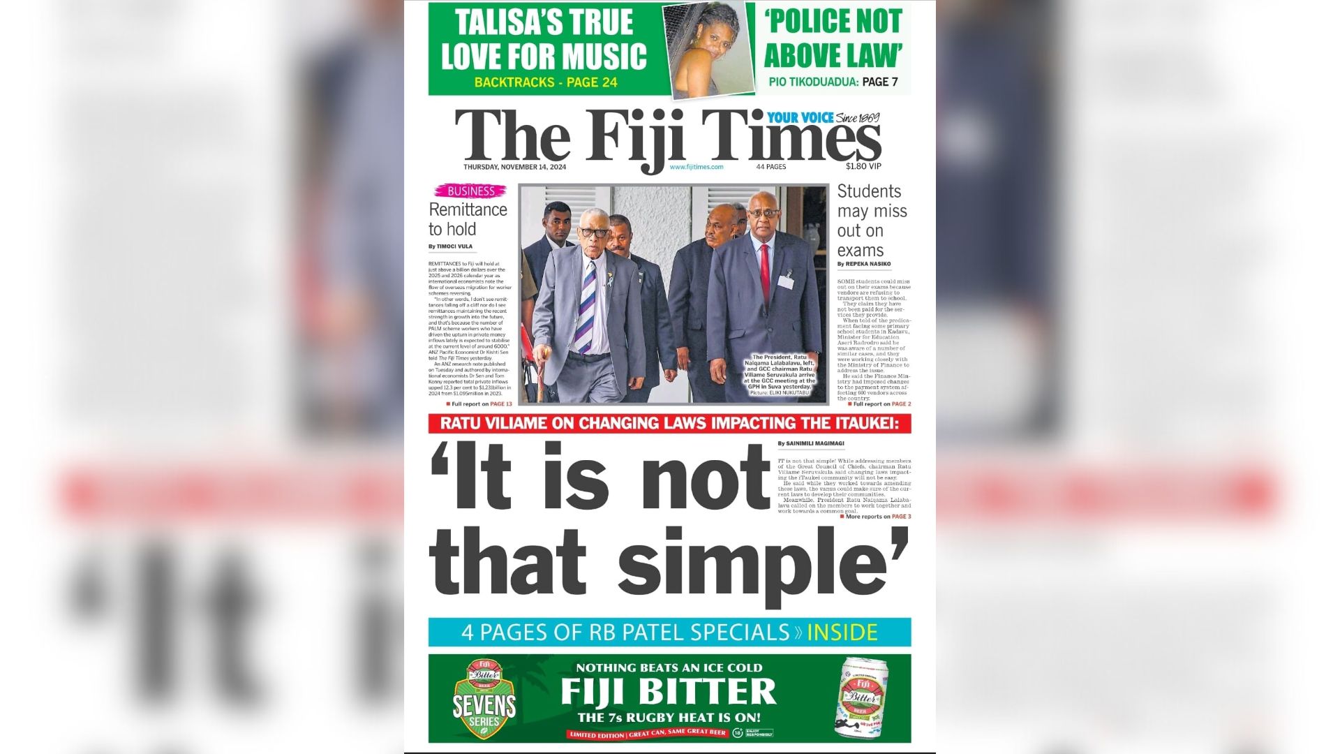 From the Editor in Chief’s desk | November 14, 2024 - The Fiji Times