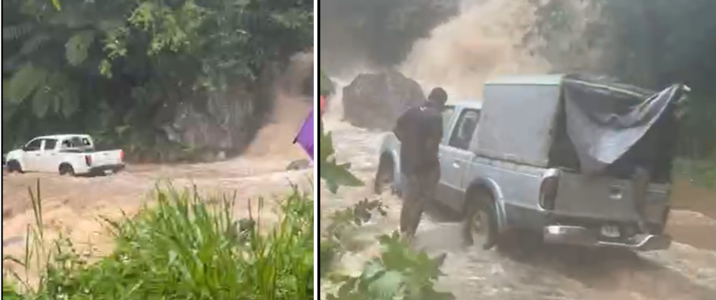 Vehicles seen crossing flooded road in Nadarivatu - The Fiji Times